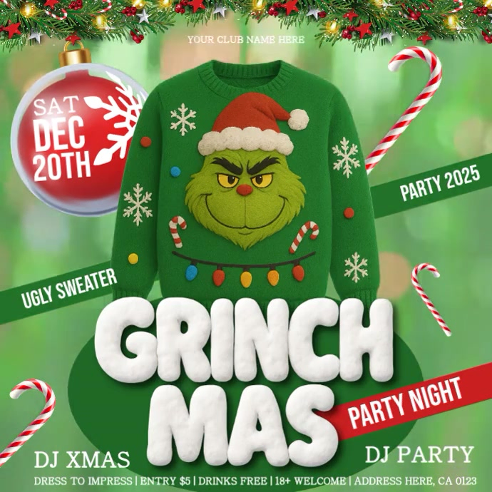 Grinch Christmas party event design template | PosterMyWall