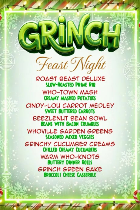 Grinch Feast Night Dinner Menu Template | PosterMyWall