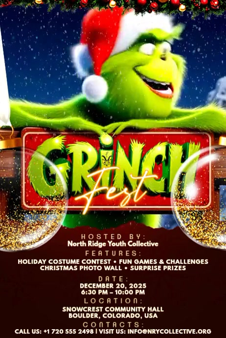 Grinch Fest Holiday Party Night Template | PosterMyWall