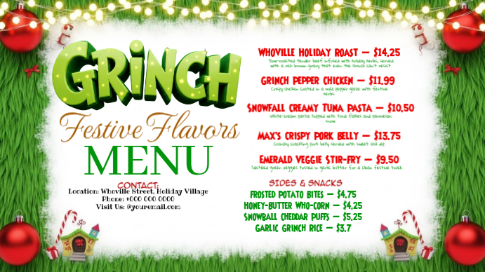 Grinch Festive Flavors Food Menu Template | PosterMyWall