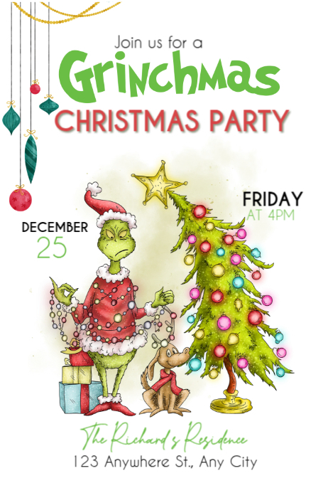 Grinch Holiday Christmas Party Invitation Template | PosterMyWall
