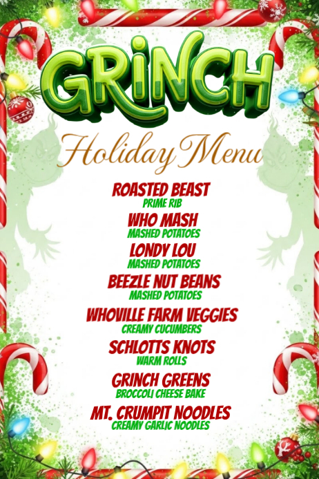 Grinch Holiday Meal List Menu Template | PosterMyWall