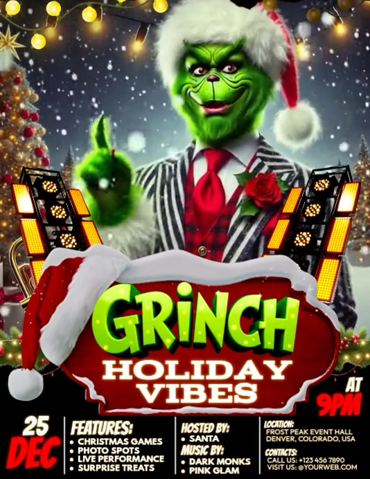 Grinch Holiday Vibes Party Night Template | PosterMyWall