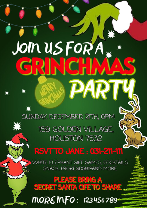 Grinchmas Party Flyer Template | PosterMyWall