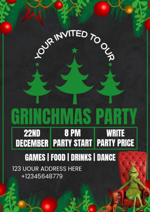 Grinchmas party flyer Template | PosterMyWall