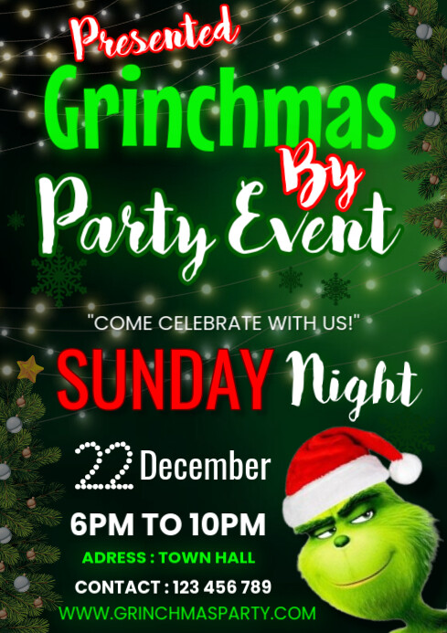 Copy of Grinchmas party flyer design template | PosterMyWall