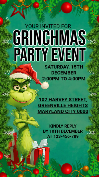 Grinchmas party invitation design Template | PosterMyWall