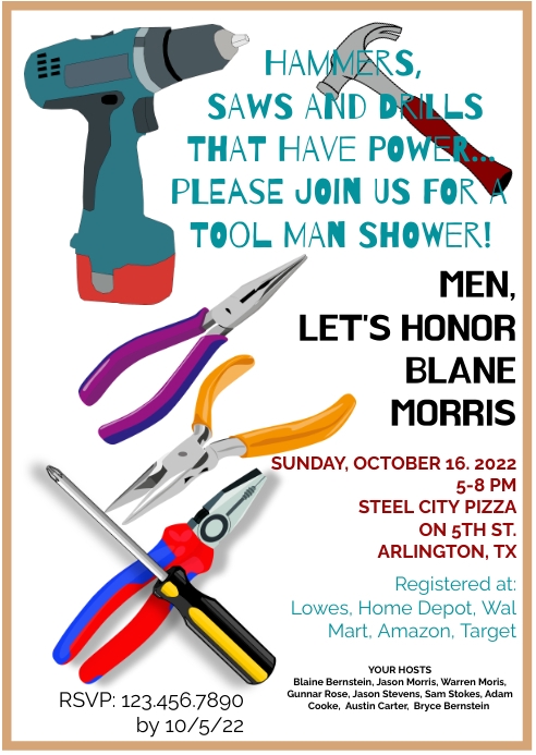 Groom's Power Tool Shower Template | PosterMyWall
