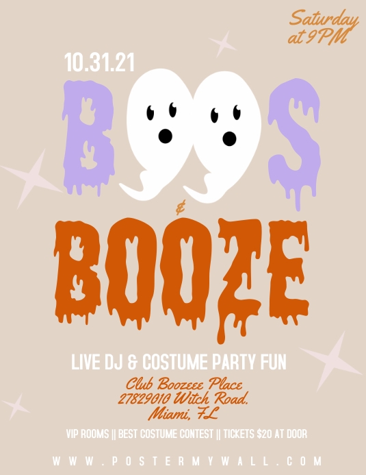 Groovy BOOS & BOOZE Club Flyer Templates | PosterMyWall