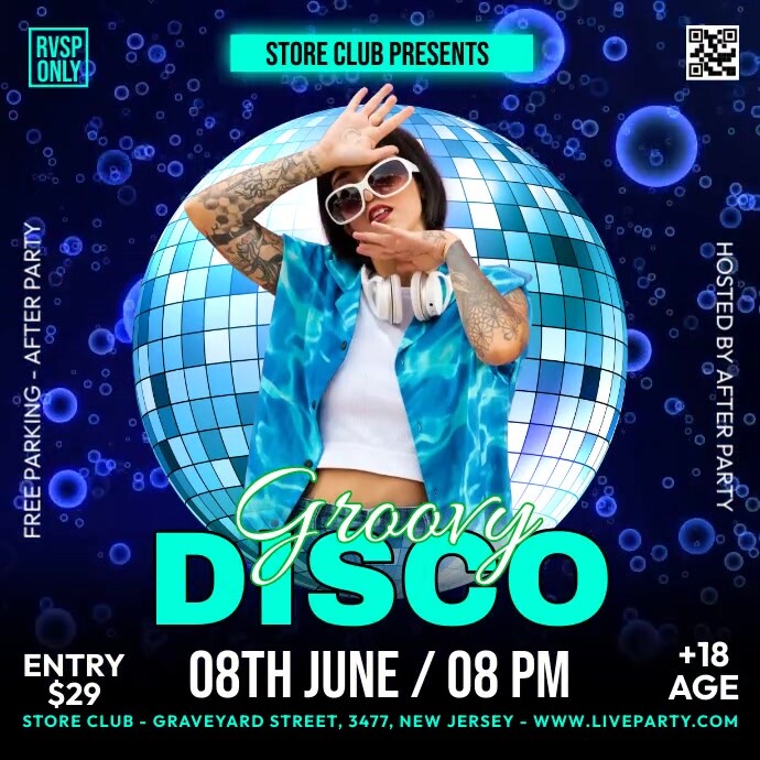 Groovy Disco Night Club Template | PosterMyWall