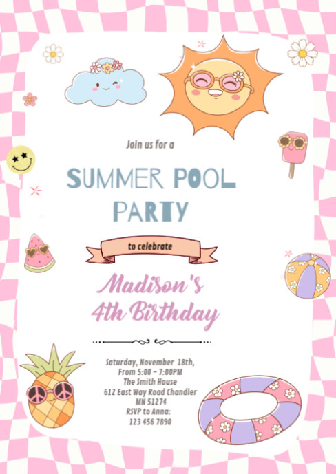 Copy of Groovy pool birthday party invitation | PosterMyWall