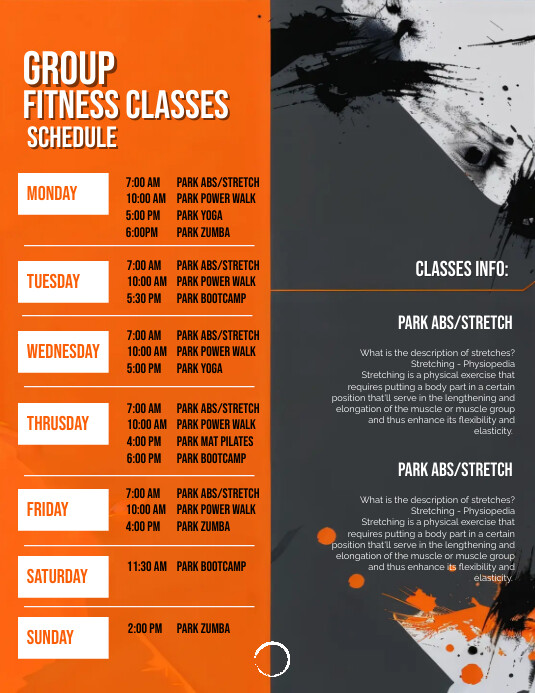 Group Fitness Classes Schedule Template | PosterMyWall