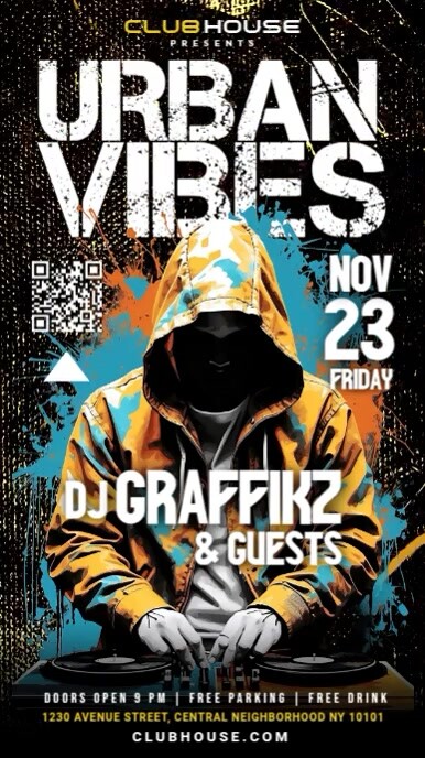 สำเนา Grunge Abstract Urban Vibes DJ Party Flyer Template Instagram ...