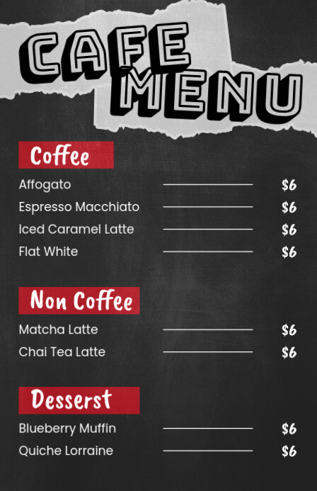 Grunge Creative Cafe Menu Template (Half Page Wide) | PosterMyWall
