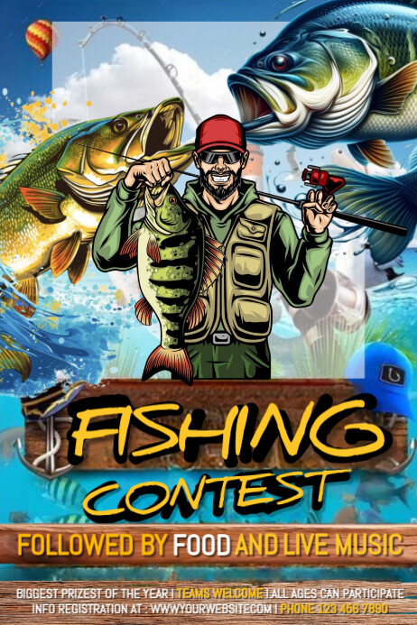 Grunge Fishing Contest Poster Template | PosterMyWall