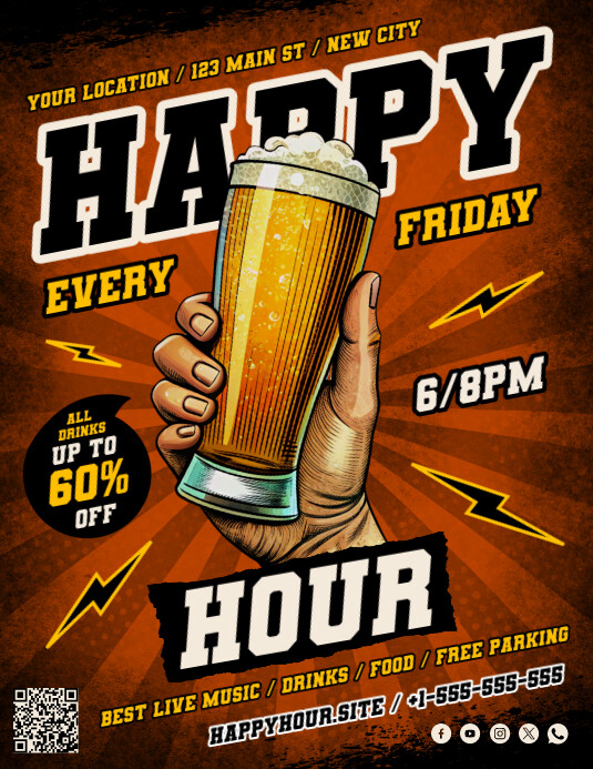 Grunge Happy Hour Flyer (us Letter) Template | PosterMyWall