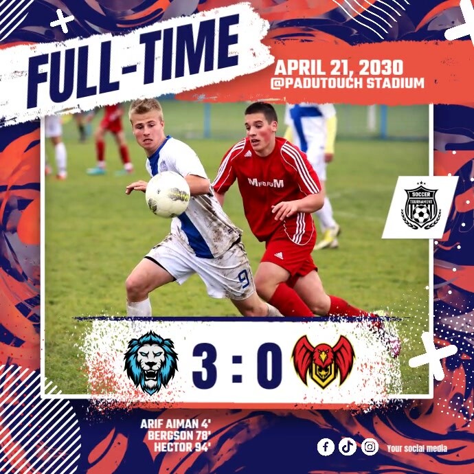 Grunge Soccer Football Match Result Full Time Instagram Post Template ...