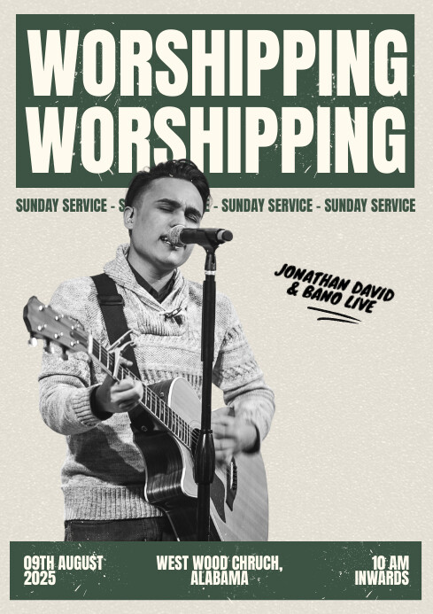 Grunge Sunday Service Church Worship A4 Template | PosterMyWall