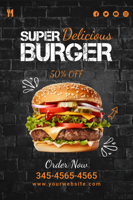 Grunge Super Delicious Burger Poster Template | PosterMyWall