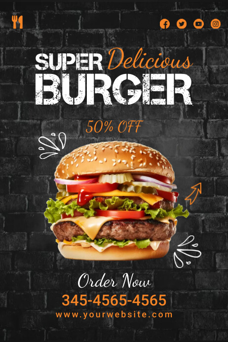 Grunge Super Delicious Burger Poster Templat | PosterMyWall