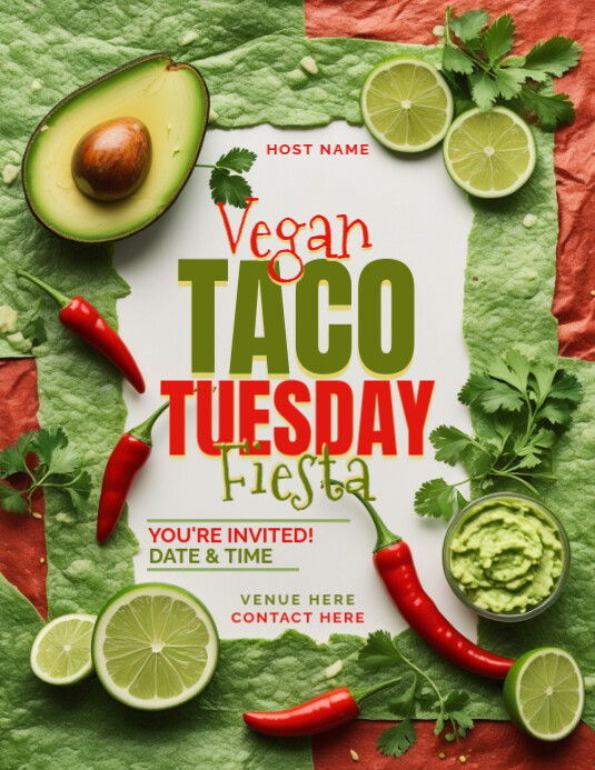 Grunge Vegan Taco Tuesday Flyer – Plant-based Fiesta Poster Flyer (us ...