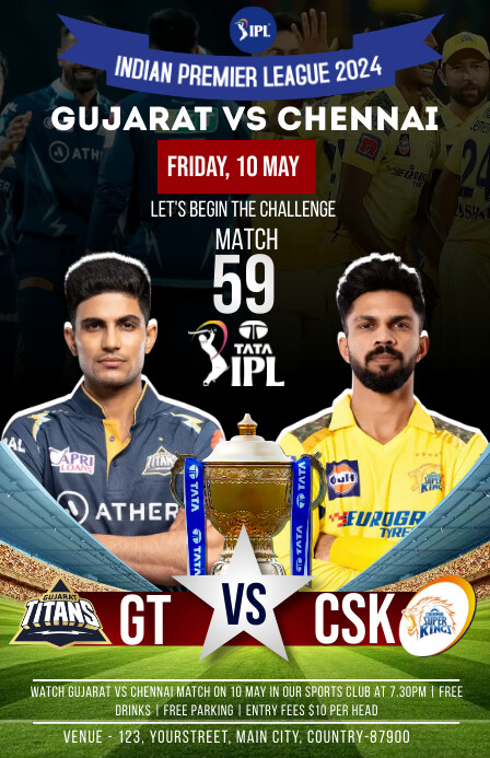 Gt vs csk ipl match Poster Template | PosterMyWall