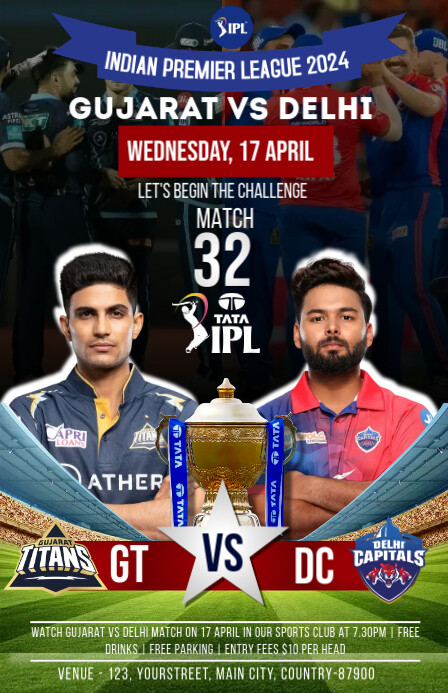 Gt vs Dc ipl match Poster Template | PosterMyWall