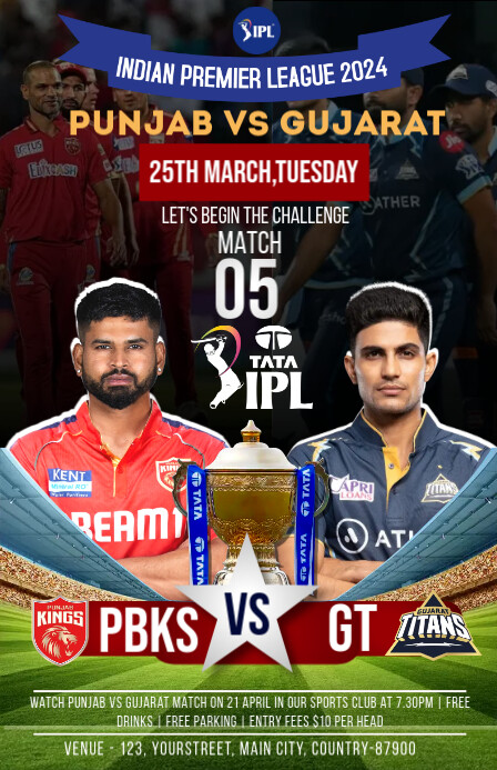 Copy of Gt Vs Pbks Ipl Cricket Match Poster Template Tabloid | PosterMyWall