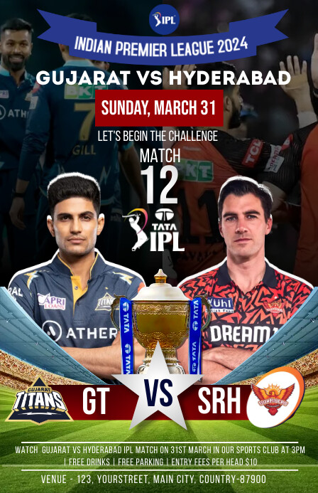 GT vs SRH ipl match Poster Template | PosterMyWall
