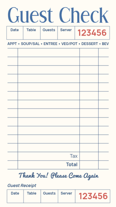 Restaurant Guest Check Template | PosterMyWall