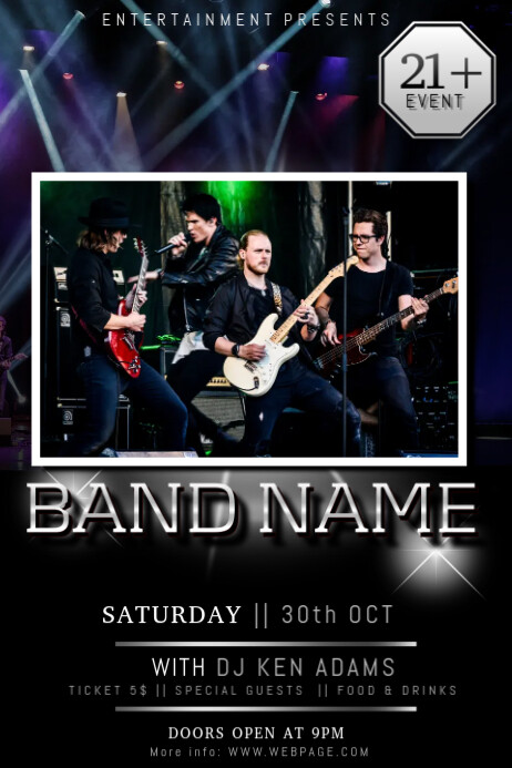 guitar rock band concert poster flyer template with photo | PosterMyWall