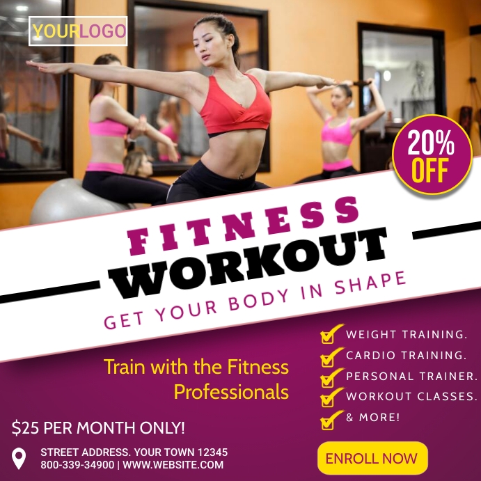 gym health and fitness flyer ad poster templa Template | PosterMyWall