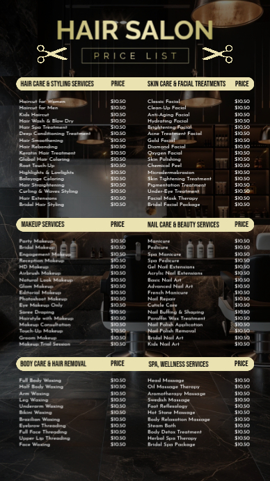 Plantilla de Hair salon price list | PosterMyWall