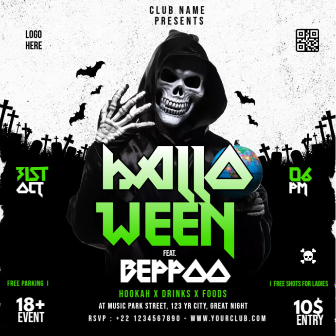 Hallow Green Halloween Night Party Template | PosterMyWall