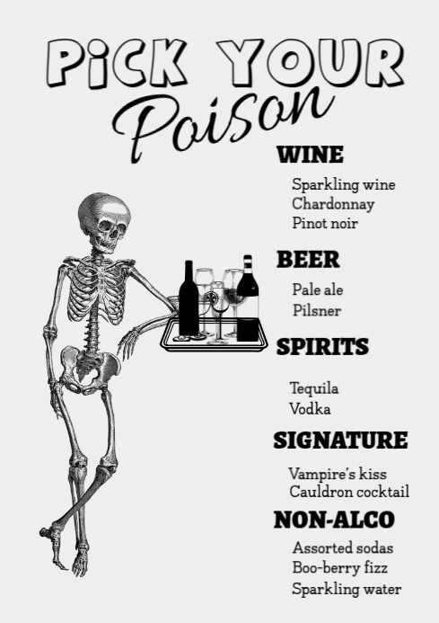 Halloween Bar Menu A4 Pick Your Poison Menu Template | PosterMyWall