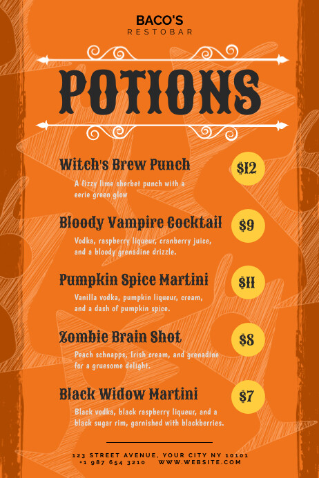 Plantilla de Halloween Bar Scary Drinks Menu Template | PosterMyWall
