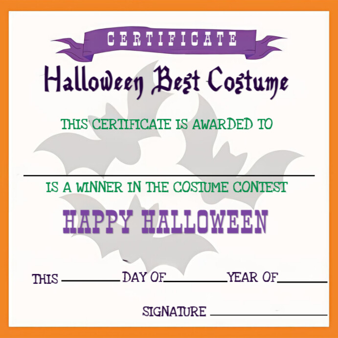 Halloween Best Costume Award Certificate Template | Fun Contest ...