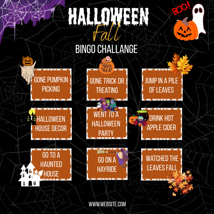Plantilla de halloween bingo,autumn fall bingo challange | PosterMyWall