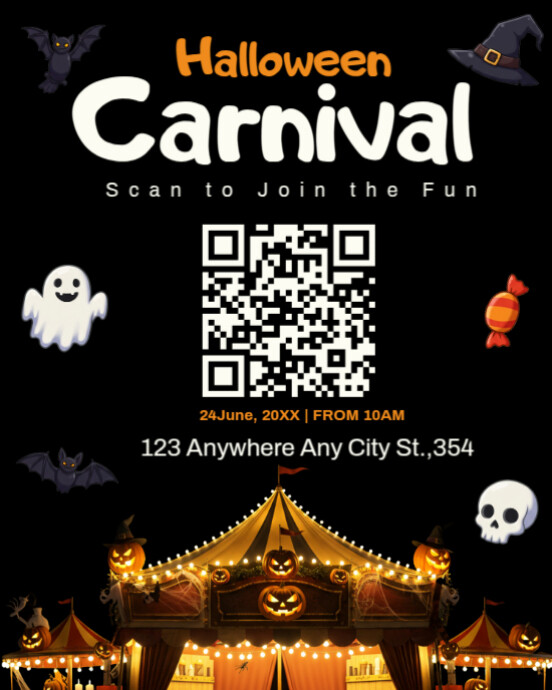 Halloween Carnival QR Code Poster Template – Spooky Event Flyer with ...