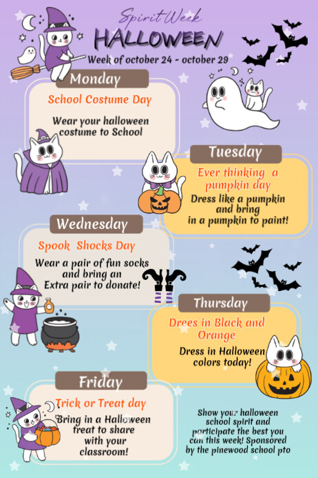 Copy of Halloween Cats School Spirit Week Itinerary | PosterMyWall
