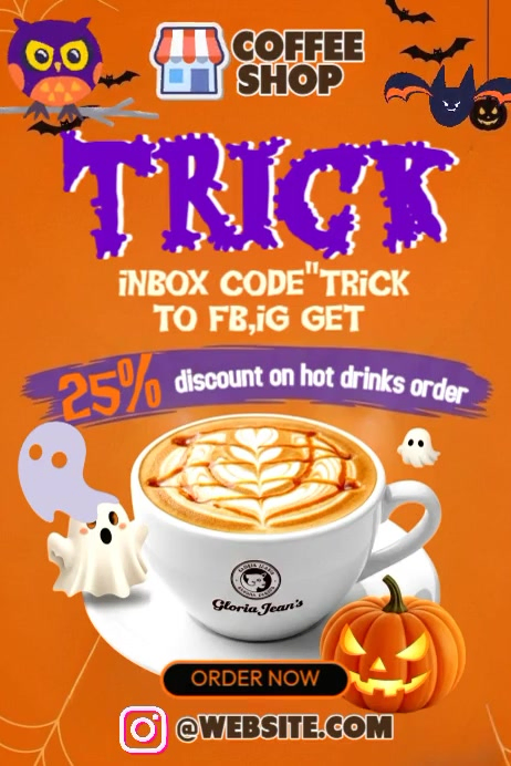 Halloween Coffee Shop Trick Treat Promo Template | PosterMyWall