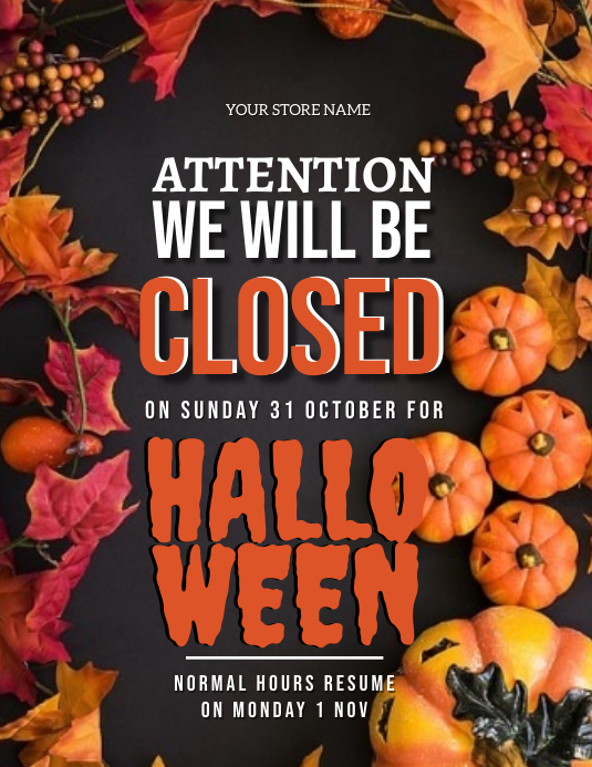 HALLOWEEN DAY SHOP CLOSED NOTICE TEMPLATE | PosterMyWall