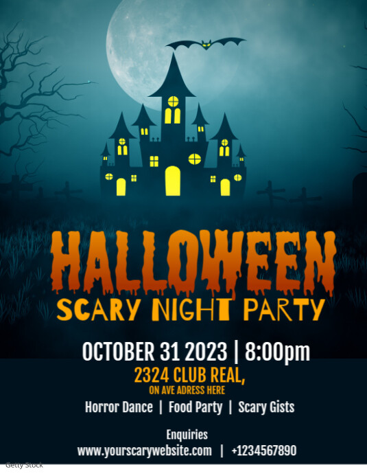 Plantilla de Halloween Flyer Design with Haunted House | PosterMyWall