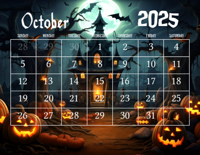 Halloween Font List-based October 2025 Calendar Flyer (us Letter ...