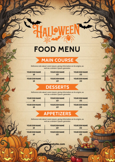 Halloween Food Menu A4 Template | PosterMyWall