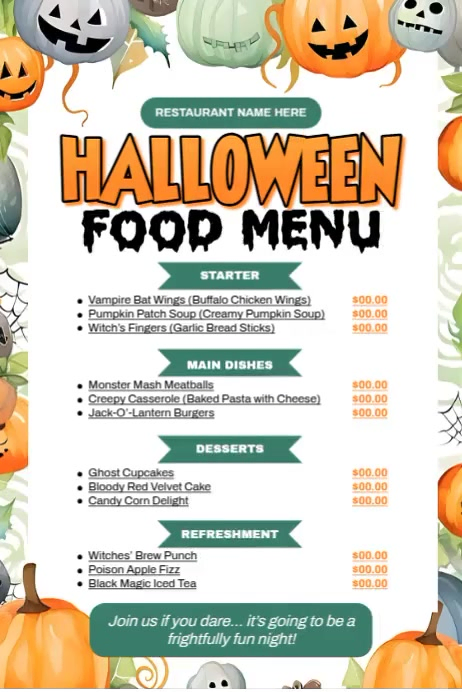Halloween Food Menu Template | PosterMyWall