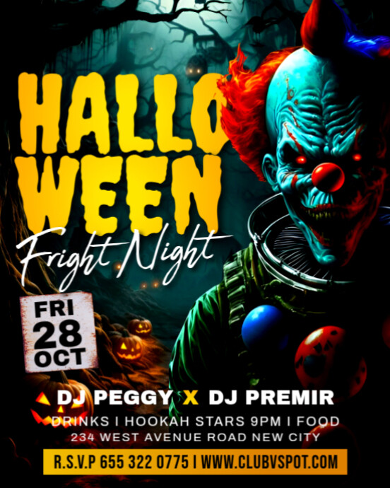 Halloween fright night scary party event invitation club advertisement ...