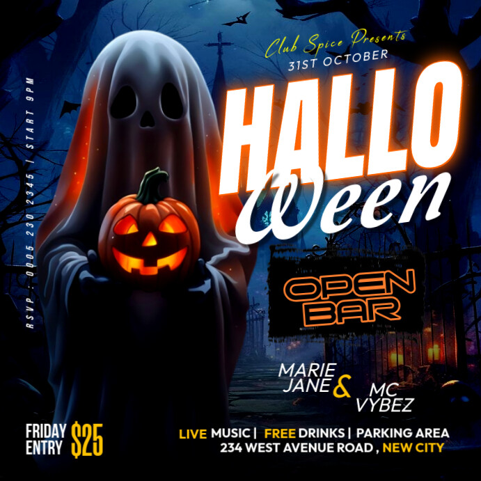 Copy of Halloween ghost party flyer Instagram post template | PosterMyWall