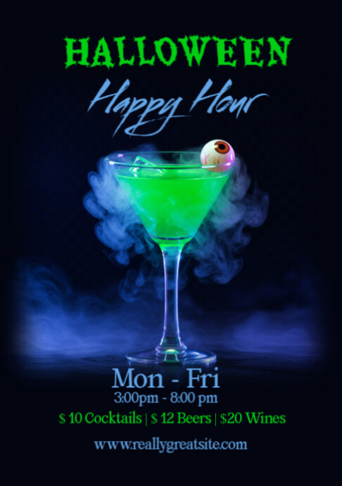 Halloween Happy Hour Poster Template – Spooky Drink Specials | PosterMyWall