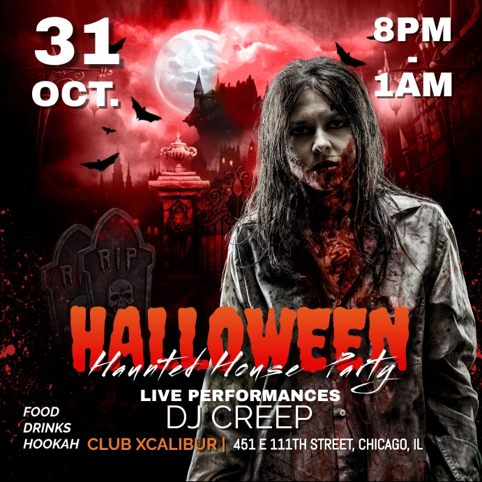 Plantilla de Halloween Haunted House/ Club Flyer / E-flyer | PosterMyWall